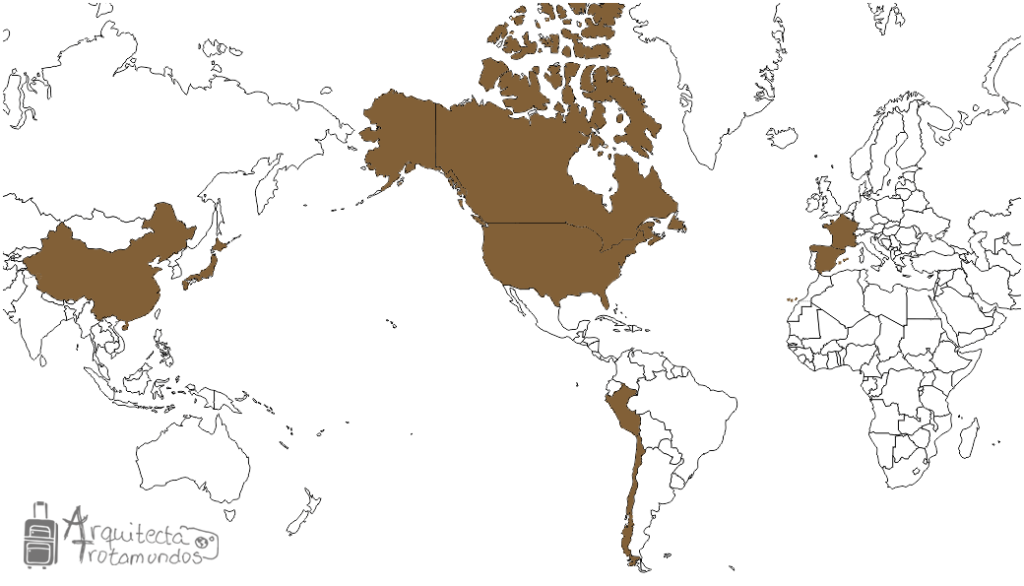 Mapa de Viajes y Países visitados por Arquitecta Trotamundos